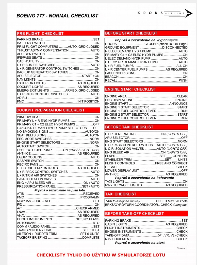 Checklists for PMDG Boeing 777-300ER on Microsoft Flight Simulator
