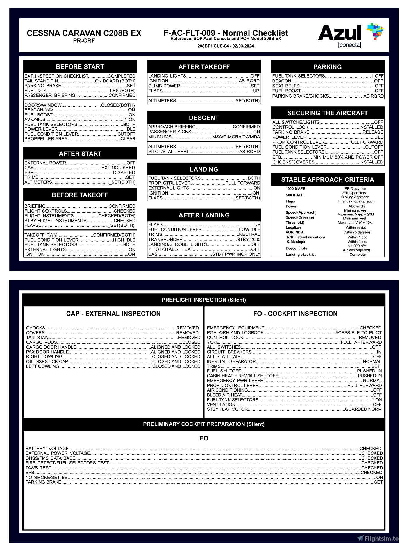 Checklists - Cessna Caravan C208B_EX Azul Conecta pro Microsoft Flight ...