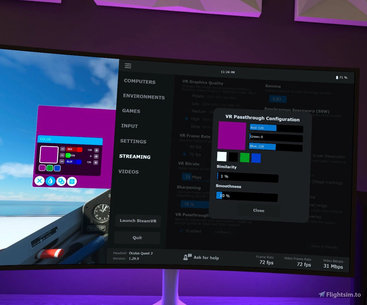 Color Panel for VR Passthrough for Microsoft Flight Simulator | MSFS