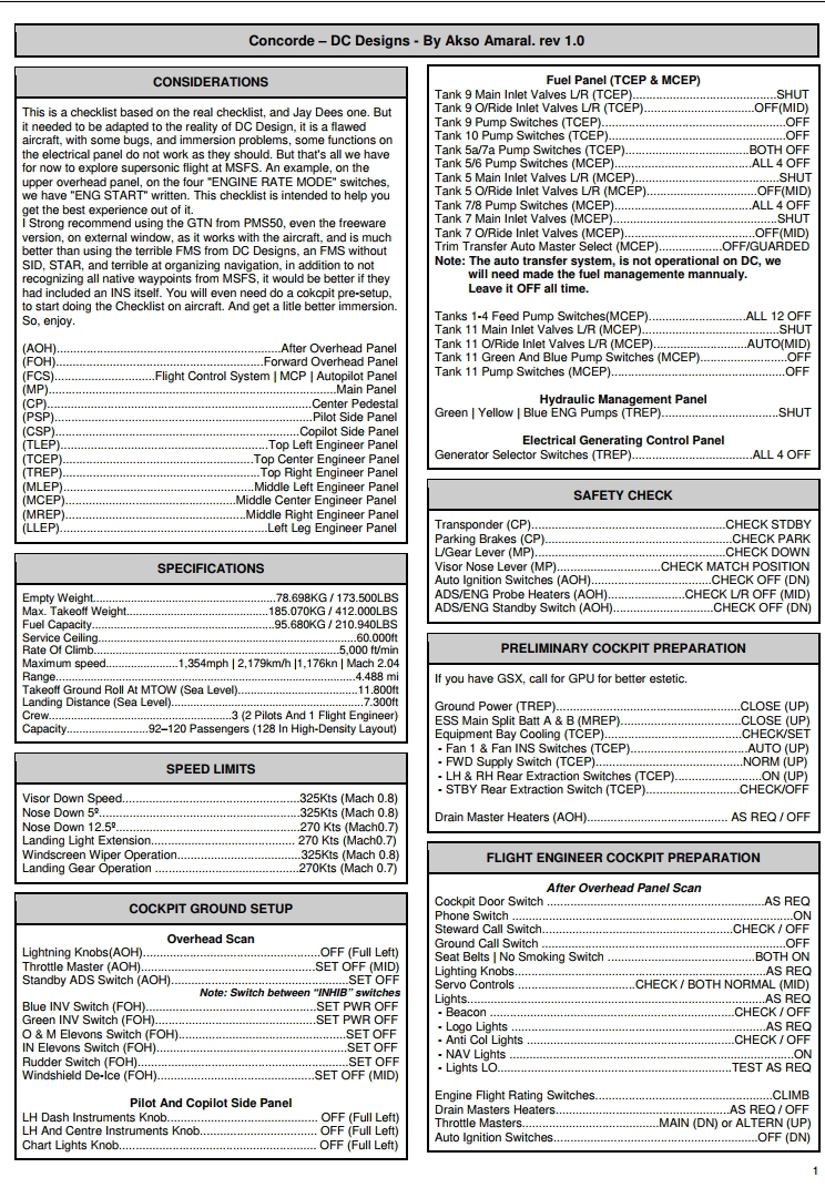 Concorde Checklist - DC Designs for Microsoft Flight Simulator | MSFS