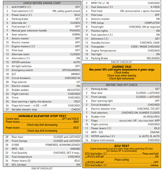DA42 VI Checklist for Microsoft Flight Simulator | MSFS