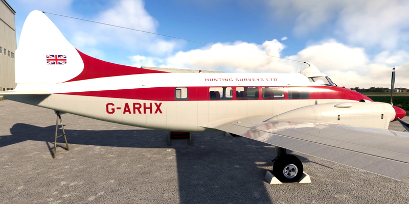 de Havilland DH-104 Dove G-ARHX of Hunting Surveys Ltd for Microsoft Flight Simulator | MSFS