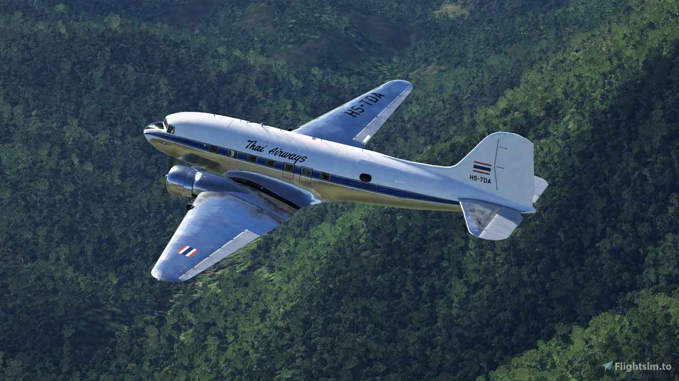 Douglas DC-3 Thai Airways HS-TDA for Microsoft Flight Simulator | MSFS