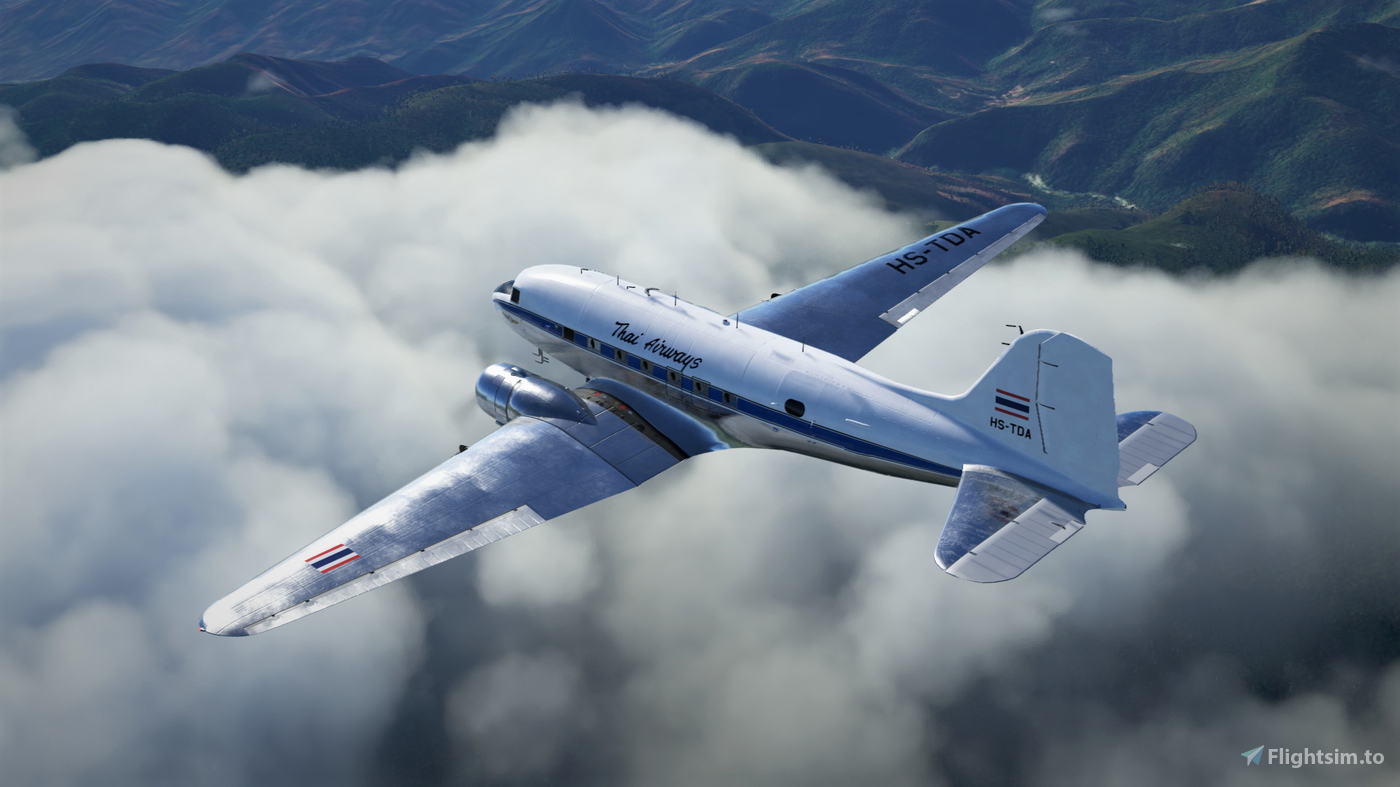 Douglas DC-3 Thai Airways HS-TDA for Microsoft Flight Simulator | MSFS