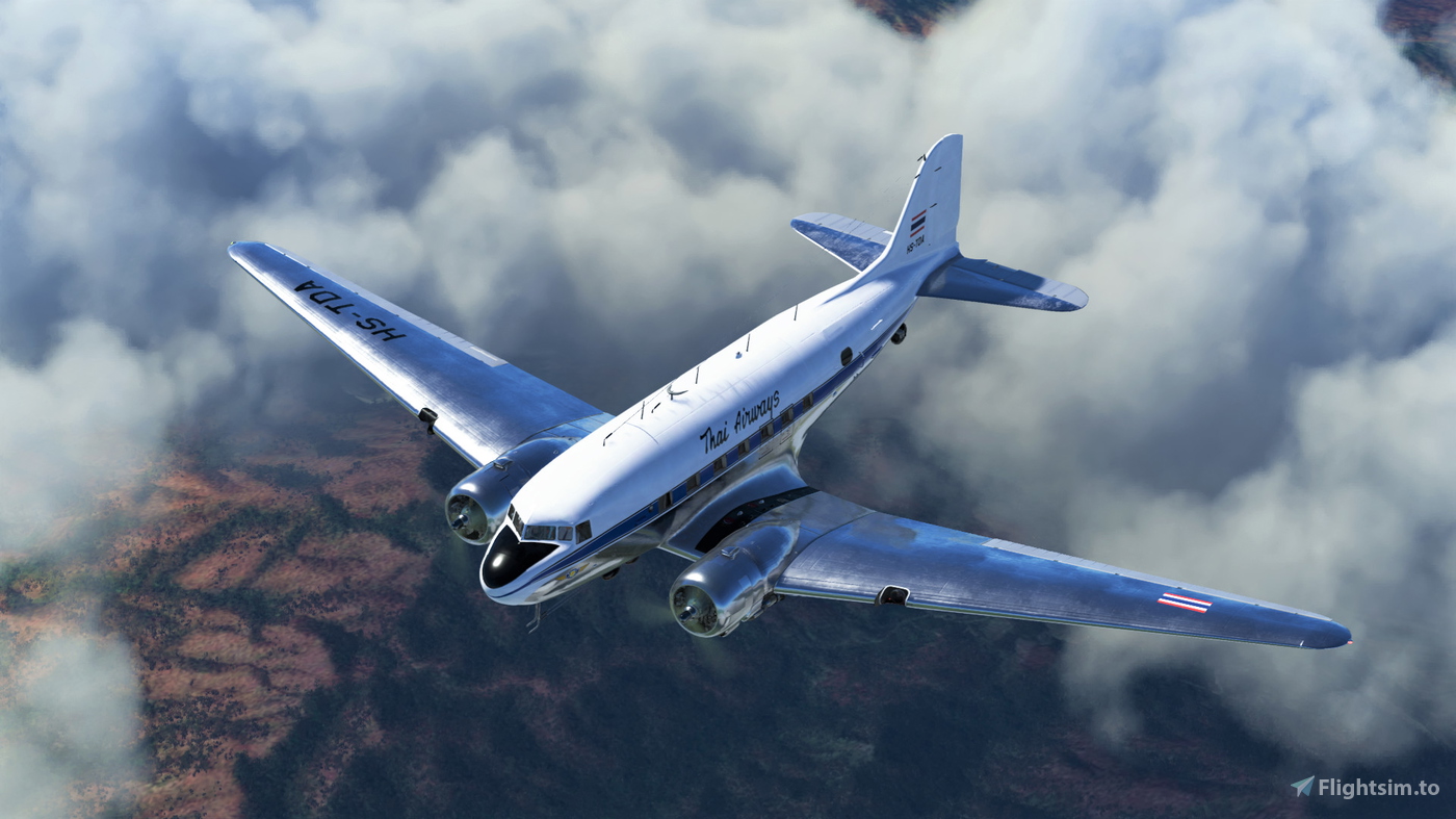 Douglas DC-3 Thai Airways HS-TDA for Microsoft Flight Simulator | MSFS