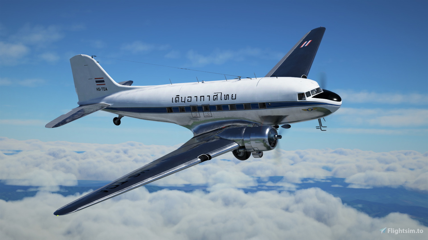 Douglas DC-3 Thai Airways HS-TDA for Microsoft Flight Simulator | MSFS