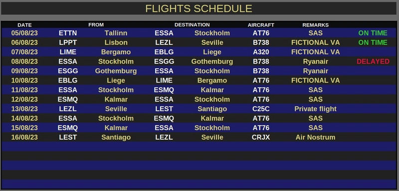Flights Schedule Excel Sheet for Microsoft Flight Simulator | MSFS
