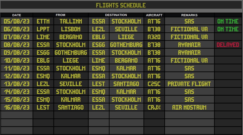 Flights Schedule Excel Sheet for Microsoft Flight Simulator | MSFS