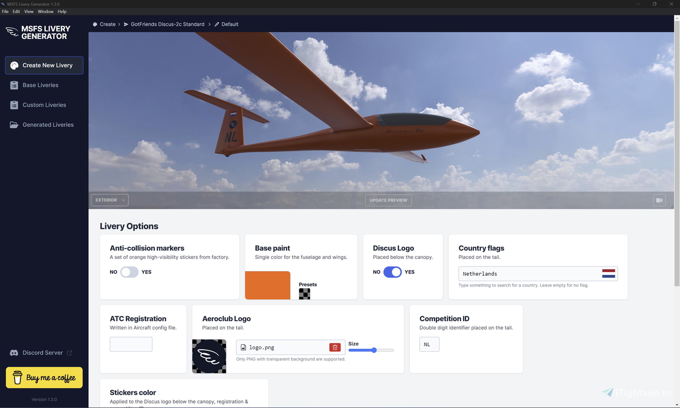GotFriends Discus 2c Standard Plane Kit for MSFS Livery Generator のために ...