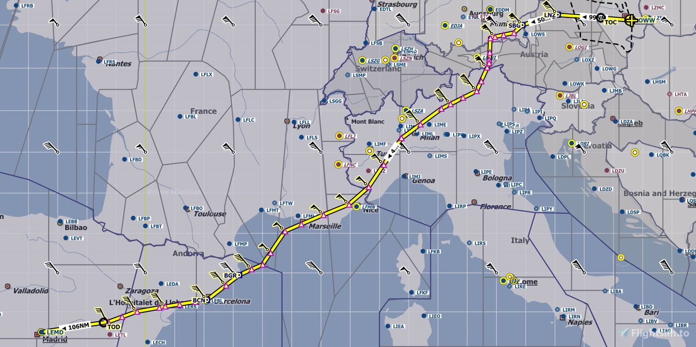 IFR Flight from Vienna International Airport (LOWW) to Madrid Barajas ...