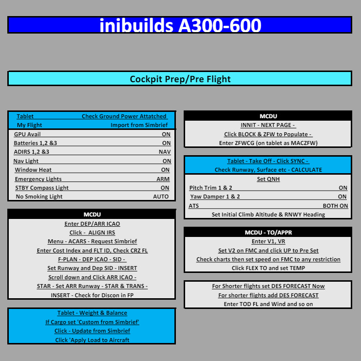inibuild A300-600 Checklist for Microsoft Flight Simulator | MSFS