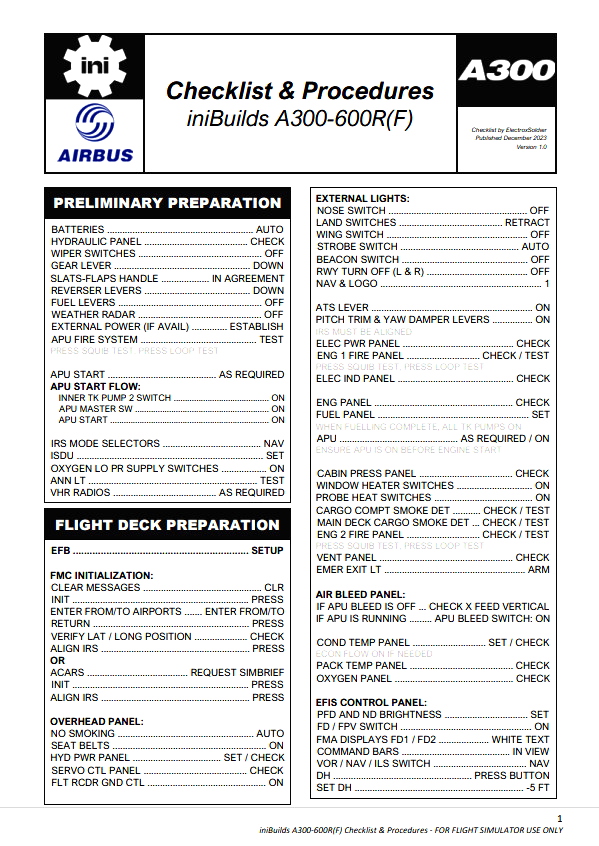Threads - iniBuilds A300 Checklist for Microsoft Flight Simulator | MSFS