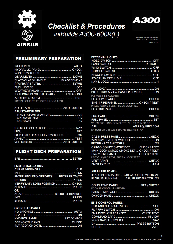 Threads - iniBuilds A300 Checklist for Microsoft Flight Simulator | MSFS