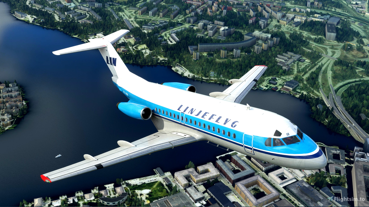 Linjeflyg Fokker F28 Mk 1000 SE-DGB circa 1973 para Microsoft Flight Simulator | MSFS
