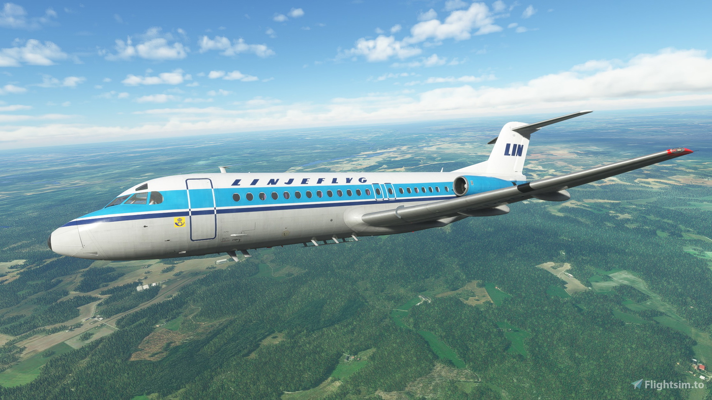 Linjeflyg Fokker F28 Mk 4000 SE-DGD circa 1976 - with cabin for Microsoft Flight Simulator | MSFS