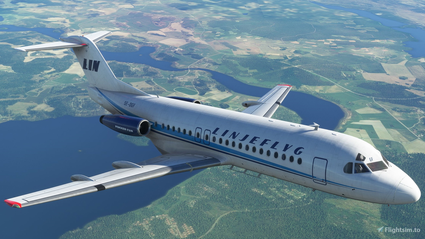 Linjeflyg Fokker F28 Mk 4000 SE-DGF circa 1985 - with cabin for Microsoft Flight Simulator | MSFS