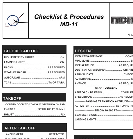 Checklists for TFDi Design MD-11 on Microsoft Flight Simulator