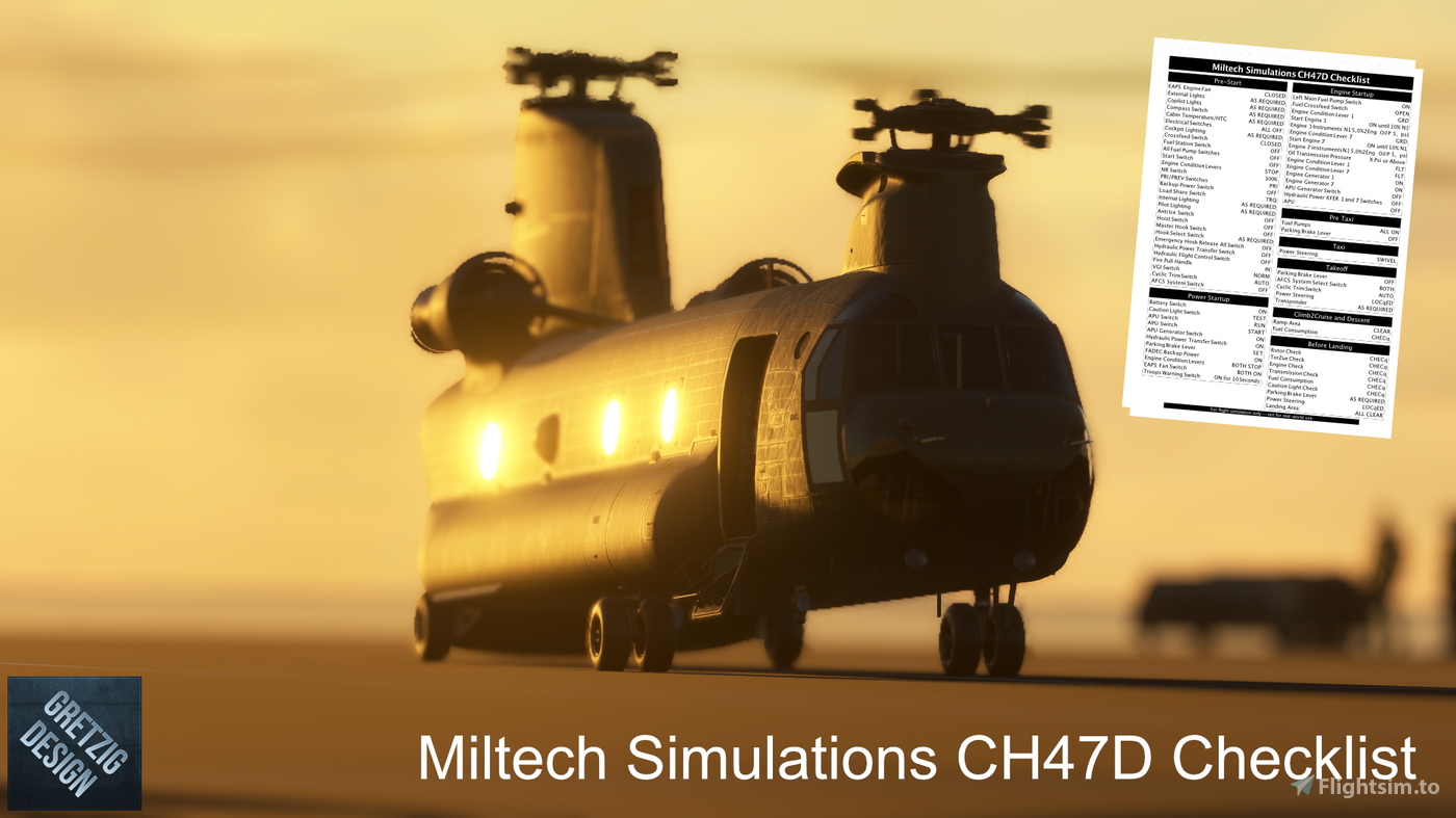 Miltech Simulations CH47D Checklist for Microsoft Flight Simulator | MSFS