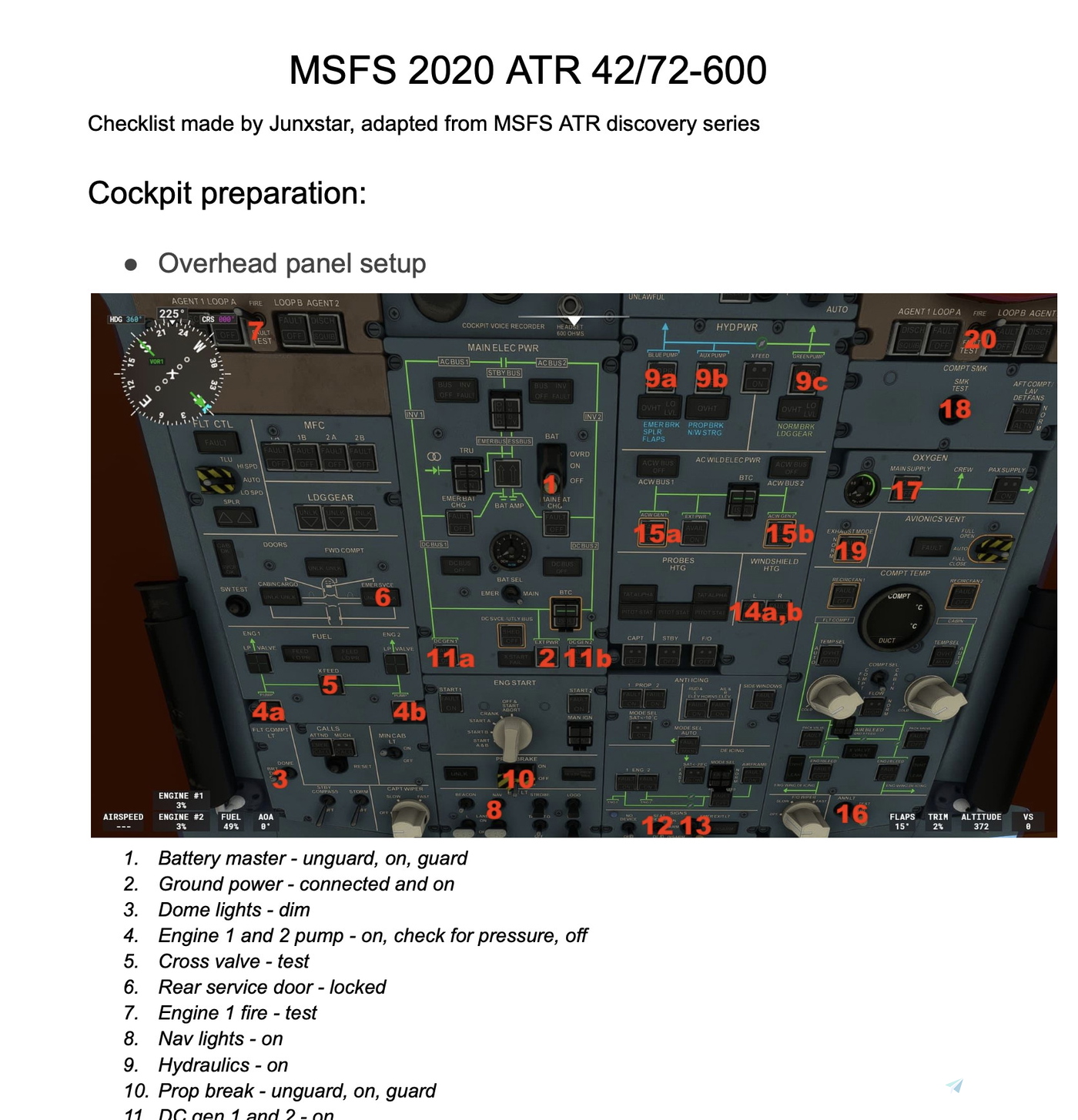 MSFS asobo ATR42/72-600 checklist with images para Microsoft Flight Simulator | MSFS
