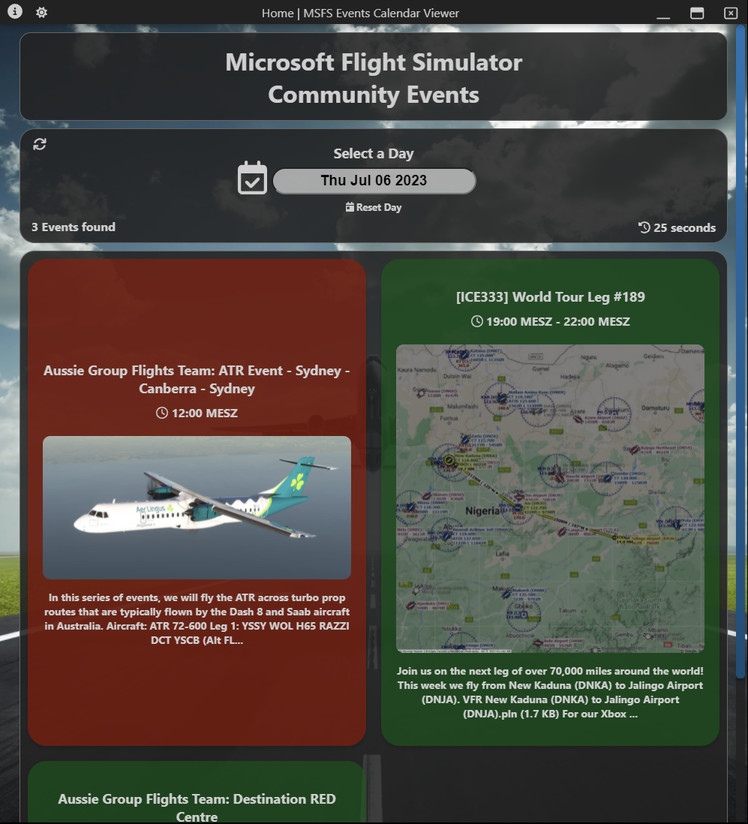 MSFS Events Calendar Viewer for Microsoft Flight Simulator | MSFS