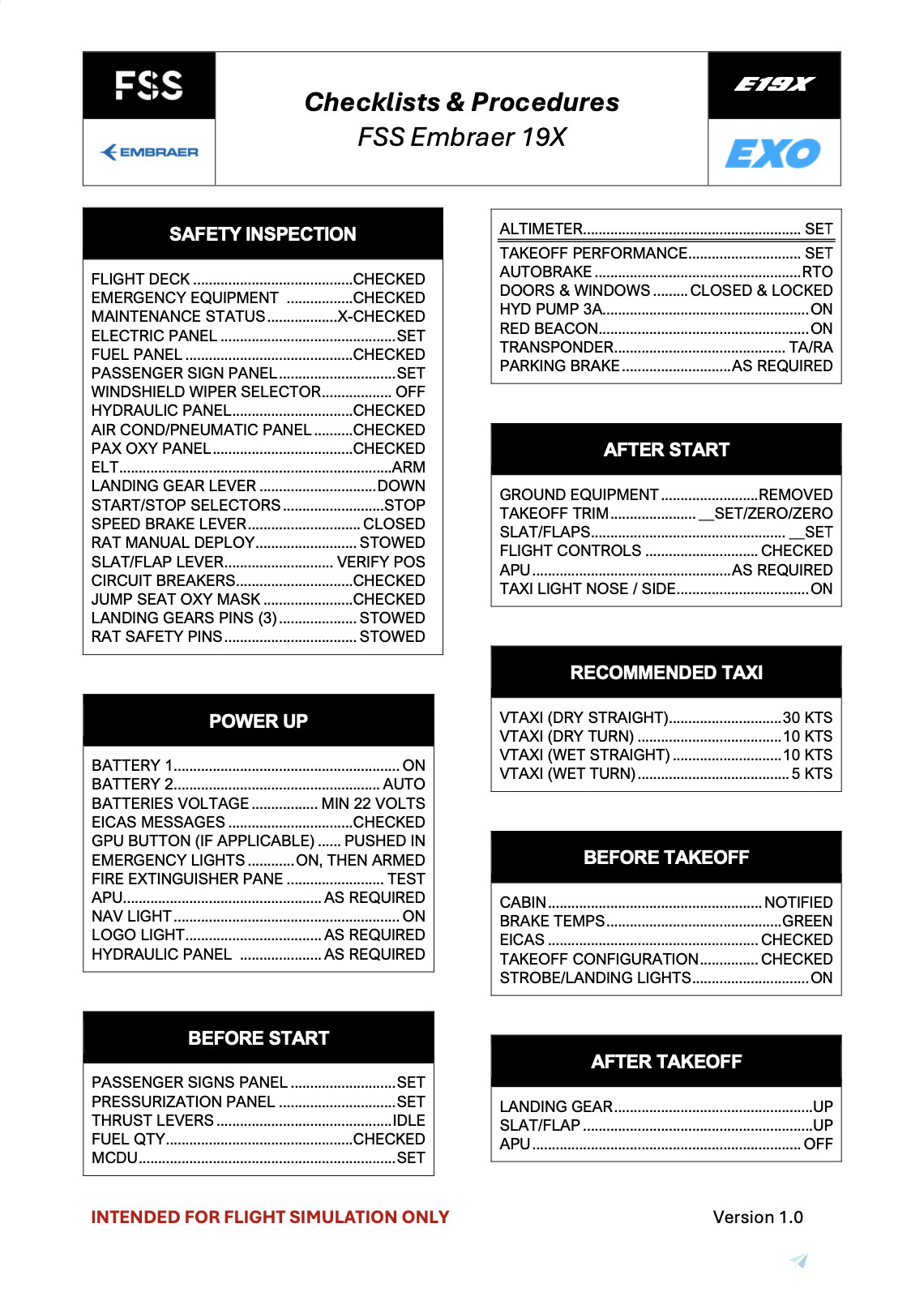 Normal Checklist for E190-E195 pour Microsoft Flight Simulator | MSFS