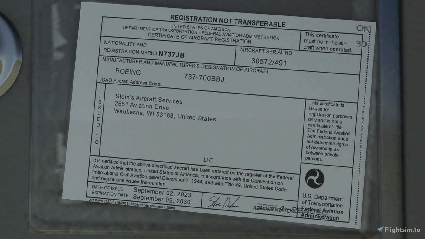 PMDG 737-700BBJ Stein's Aviation (N737JB) for Microsoft Flight ...
