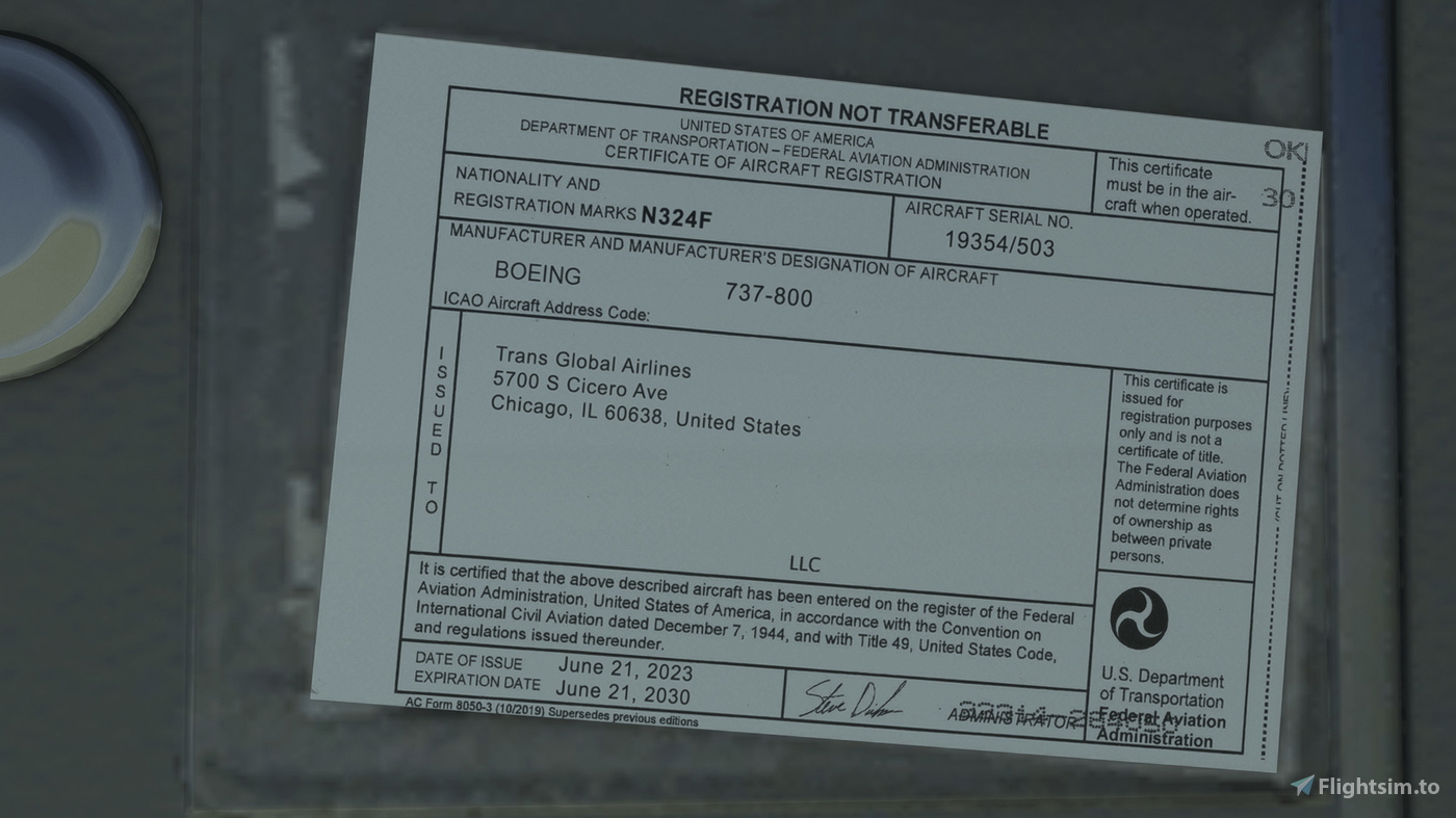PMDG 737-800 w/ cabin Trans Global Airlines (N324F) for Microsoft ...