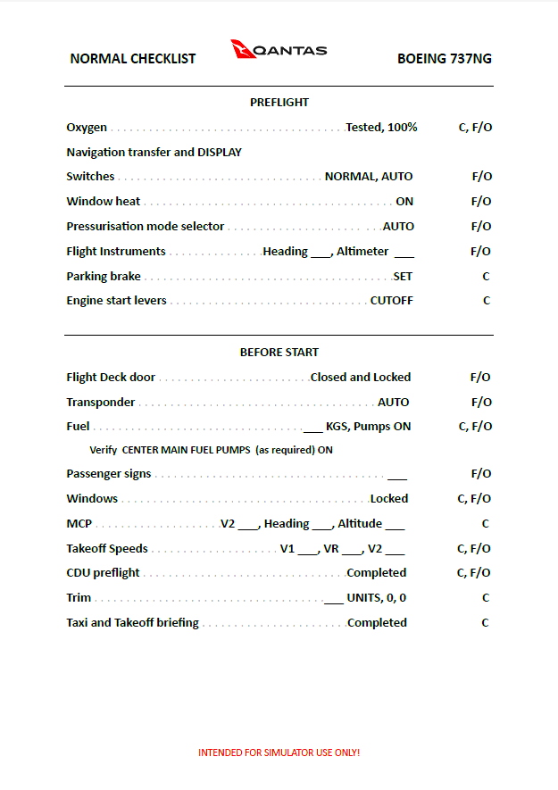 Checklists Pmdg Boeing 737 800 Add Ons For Microsoft Flight Simulator