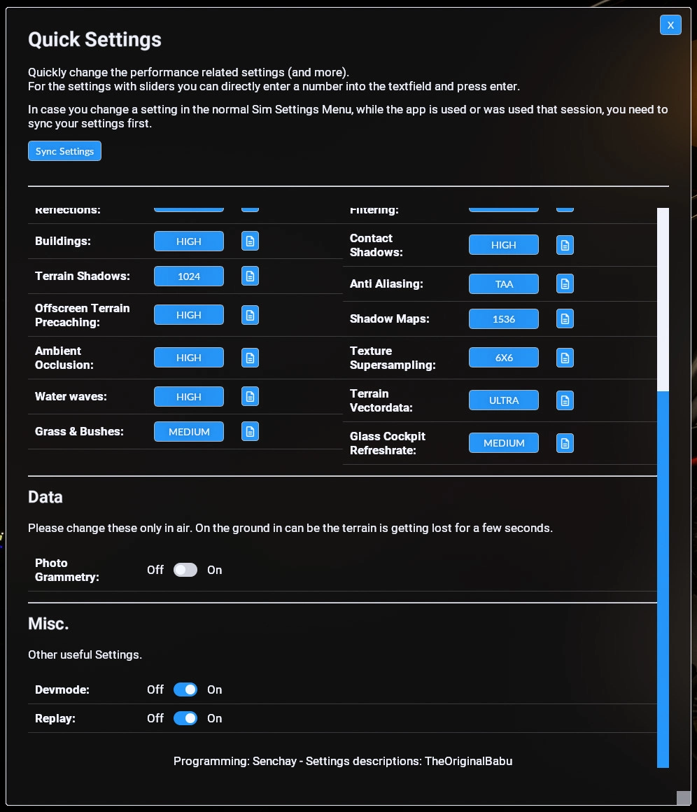 QuickSettings for Flow (p42) for Microsoft Flight Simulator | MSFS