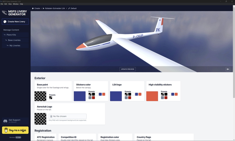 Rolladen-Schneider LS4 Plane Kit for MSFS Livery Generator for ...