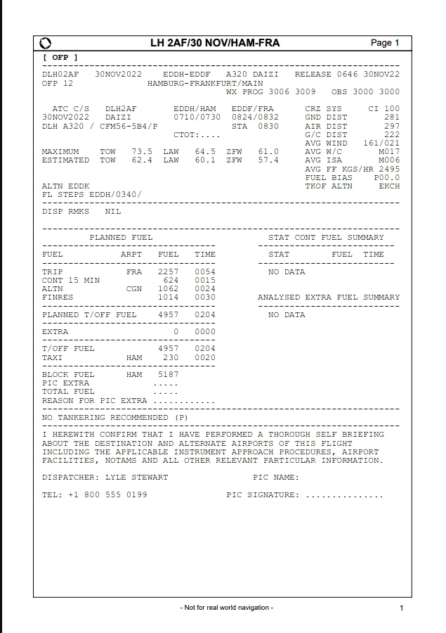 Simbrief OFP Samples for Microsoft Flight Simulator | MSFS