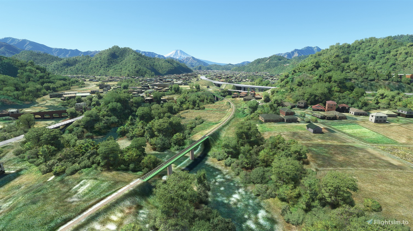 Tsuru / Saruhashi heliport & landscape with railroad ～ Yamanashi Liner ...