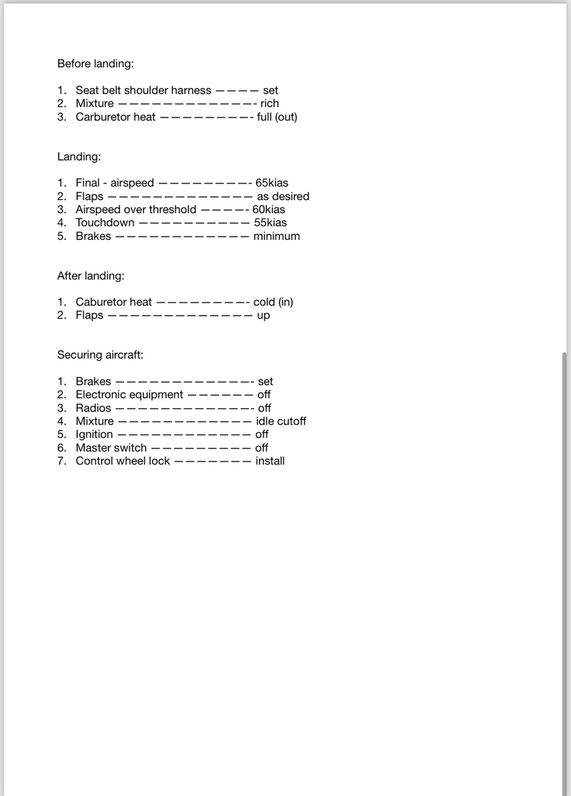 Checklists for Cessna 152 on Microsoft Flight Simulator