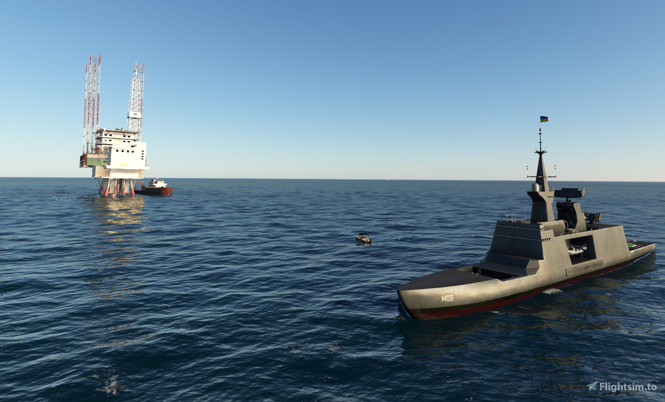 Zmiiniy Island with Helipad UK05 + "Boyko Towers" UK06 oil rigs with ...