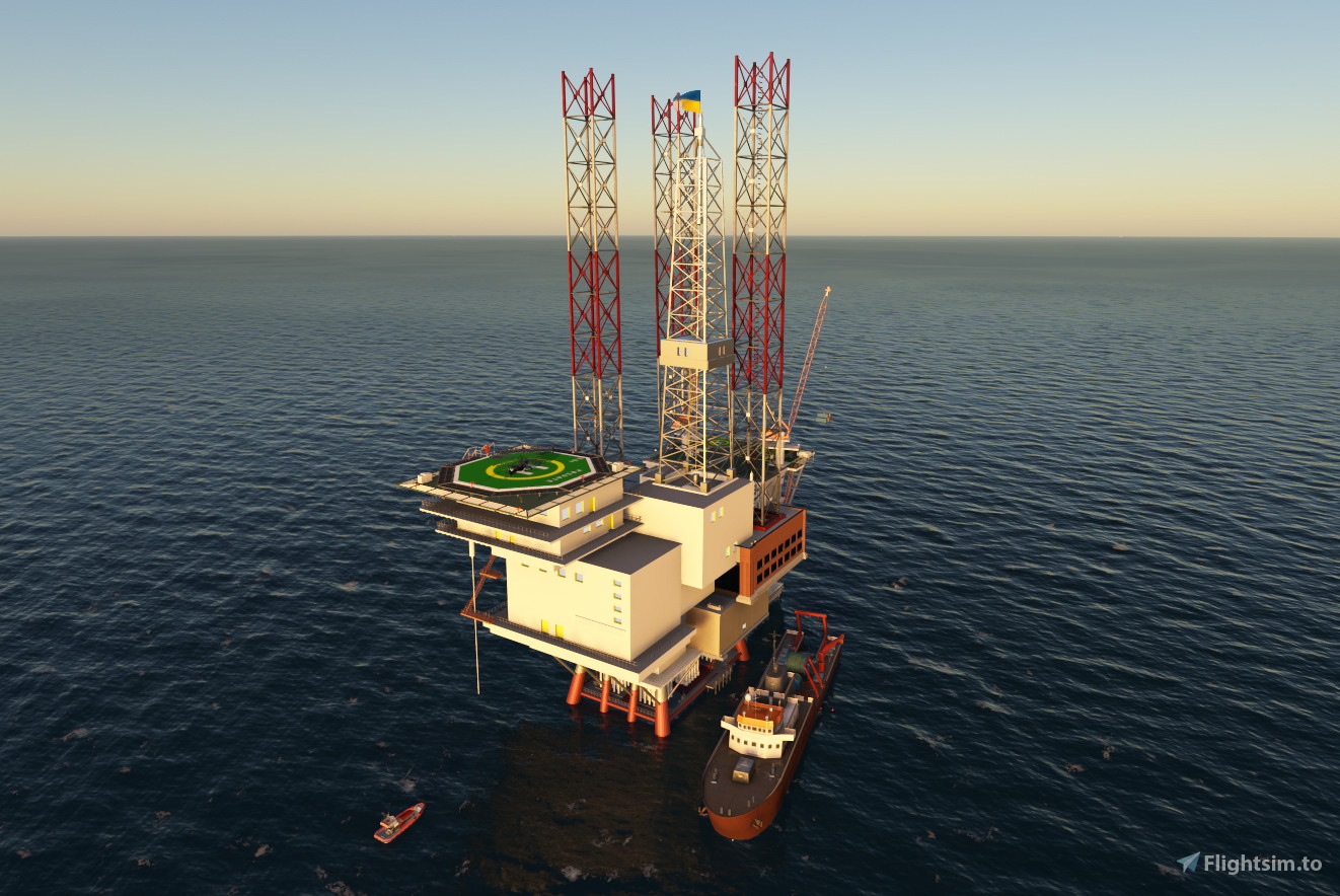 Zmiiniy Island with Helipad UK05 + "Boyko Towers" UK06 oil rigs with ...