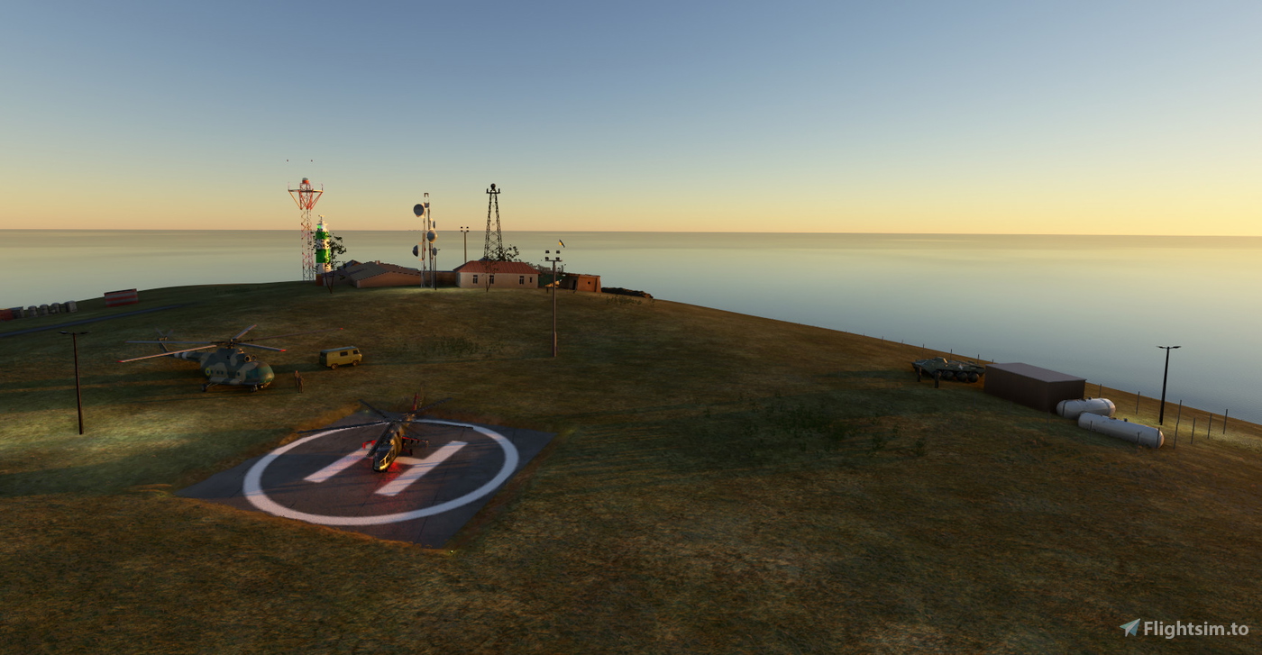 Zmiiniy Island with Helipad UK05 + "Boyko Towers" UK06 oil rigs with ...
