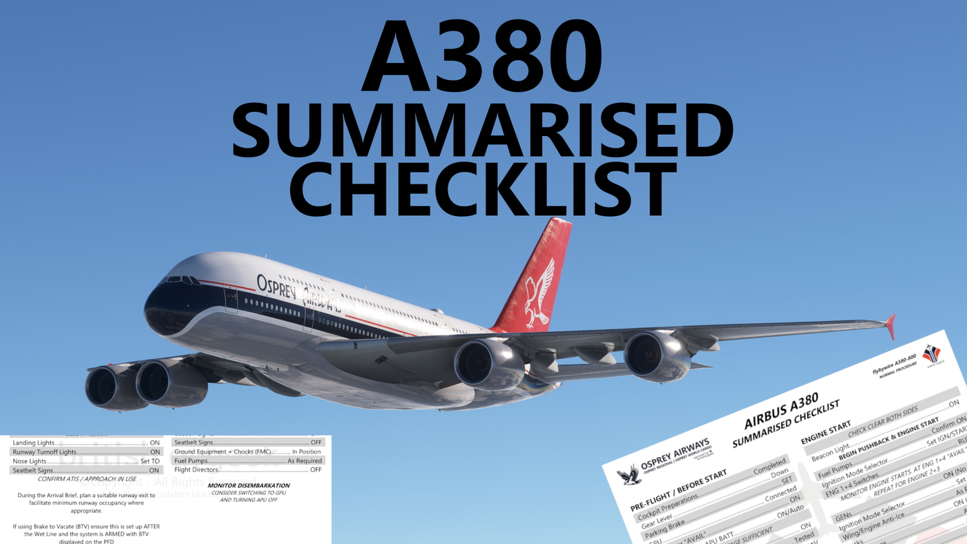 FBW A380X Checklist за Microsoft Flight Simulator | MSFS