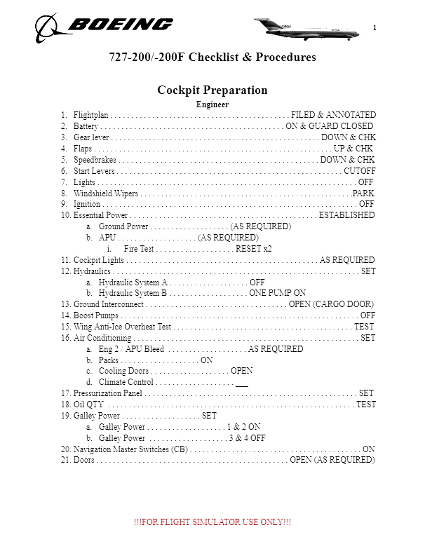 727-200/-200F Checklist for Microsoft Flight Simulator | Feed