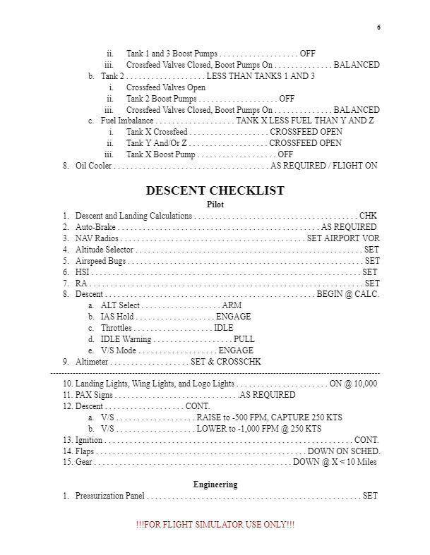 727-200/-200F Checklist for Microsoft Flight Simulator | MSFS