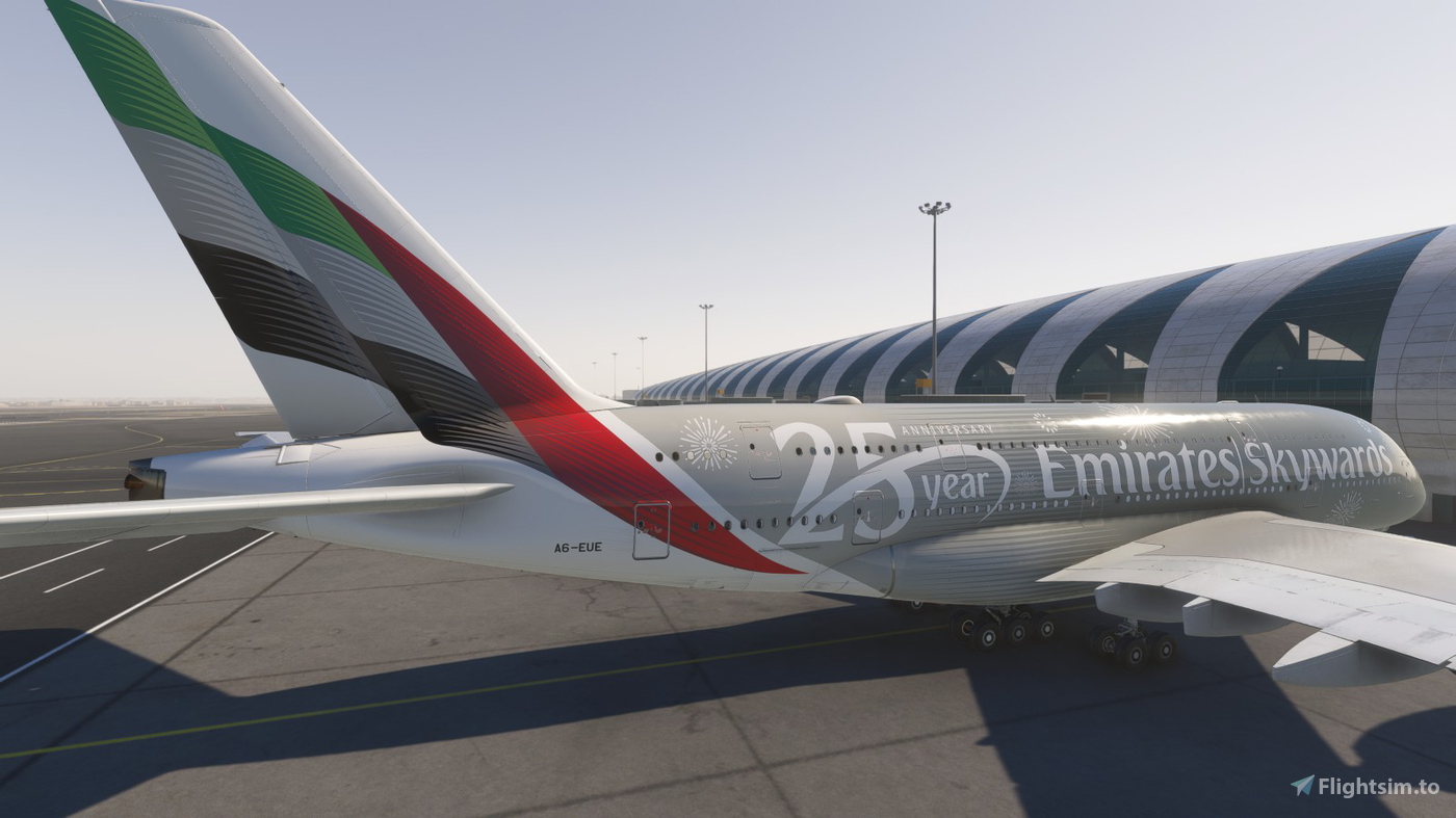 [8K/4K] FlyByWire A380X Emirates A6-EUE - Skywards 25 years anniversary ...