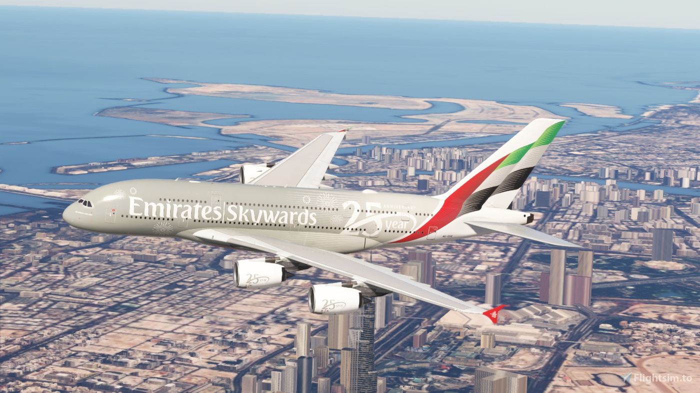 [8K/4K] FlyByWire A380X Emirates A6-EUE - Skywards 25 years anniversary ...