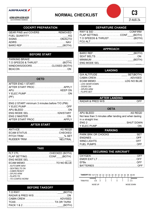 A320 Air France Checklist (QR) for Microsoft Flight Simulator | MSFS