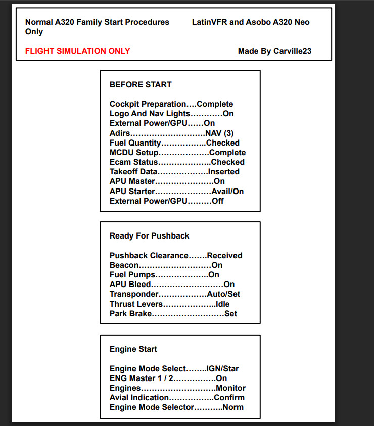 A320 Family Start Procedures Checklist - MSFS Add-on - Flightsim.to