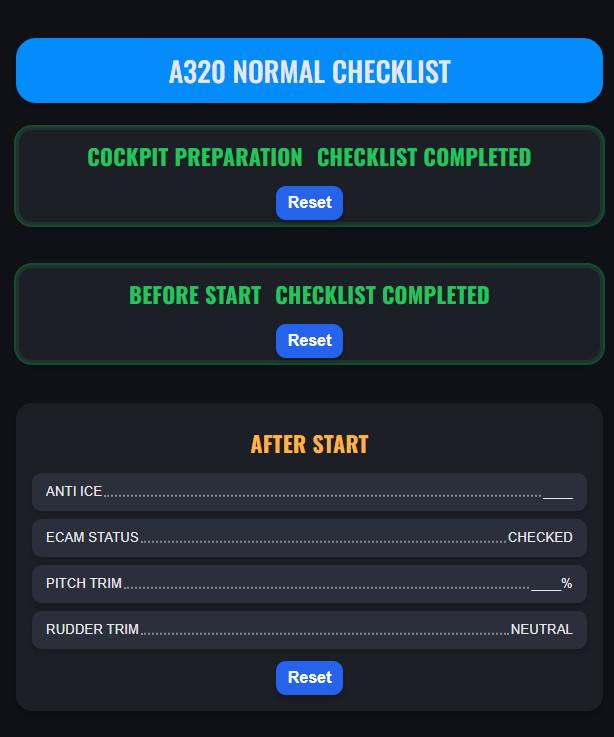 A320 FCOM Based Preliminary Cockpit Preparation & Checklist (FBW or Fenix) (clickable) pour ...