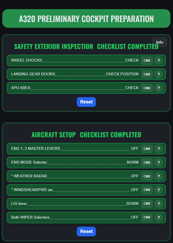 A320 FCOM Based Preliminary Cockpit Preparation & Checklist (FBW or Fenix) (clickable) dla ...