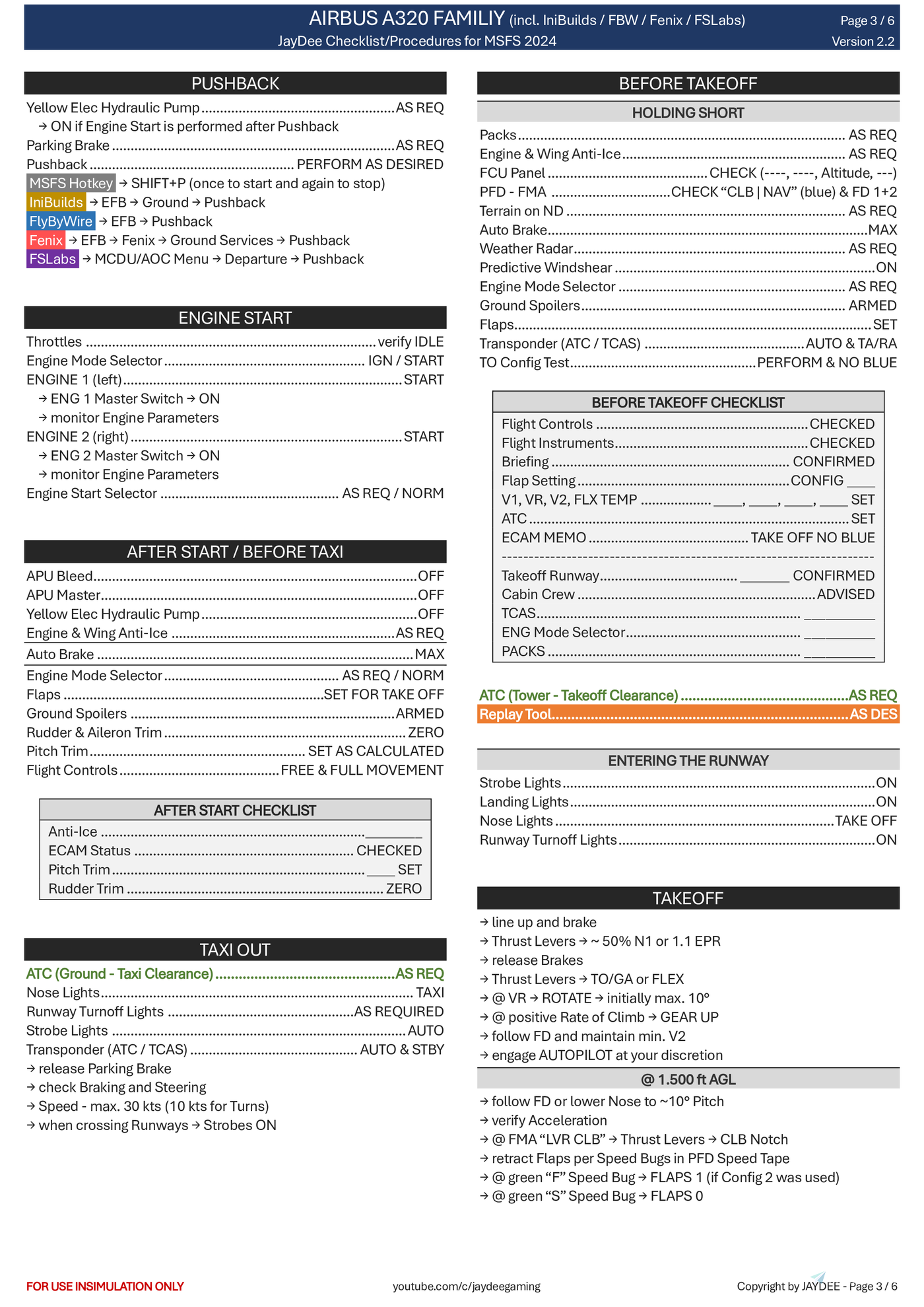 A320 Family (Fenix, FBW, IniBuilds, FSLabs) - Checklist & Procedures ...