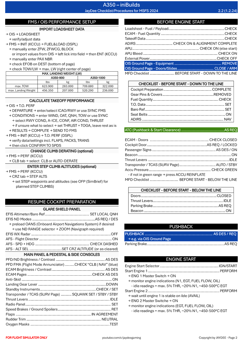A350 - JayDee Checklist & Procedures for Microsoft Flight Simulator | Feed