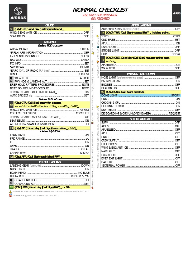 A350 Normal Checklist for Microsoft Flight Simulator | MSFS