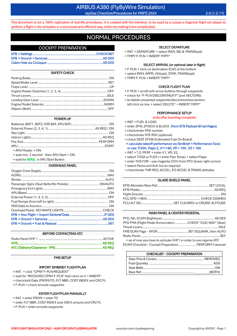 Threads - A380 FBW - JayDee Checklist & Procedures for Microsoft Flight ...