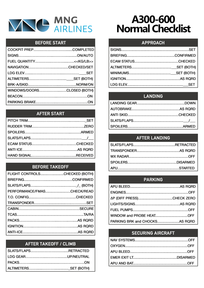 Airbus A300 Checklist - MNG Airlines for Microsoft Flight Simulator | MSFS
